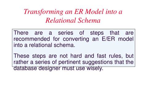 Ppt Transforming An Er Model Into A Relational Schema Powerpoint