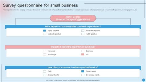 Survey Questionnaire For Small Business Survey Ss Ppt Sample