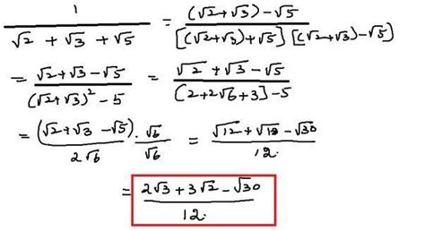 rationalize the denominator 1 upon root 3 + root 2 + root 5 - Brainly.in