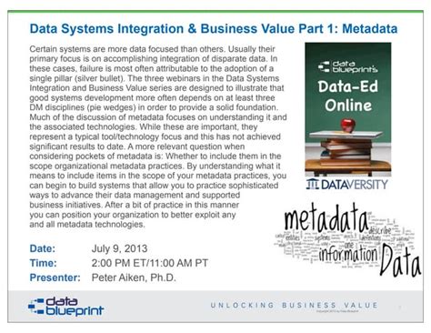 Data Systems Integration And Business Value Pt 1 Metadata Ppt