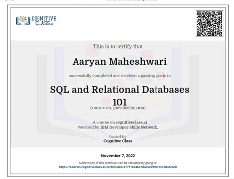 Aaryan Maheshwari On Linkedin Connections Sql Certificate Cognitiveclass Ibm