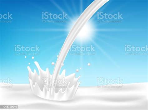 우유 또는 요구르트 스플래쉬와 함께 아래로 쏟아지는 고 현실적인 우유 드롭 파란색 배경에 고립 벡터 일러스트 레이 션 0명에