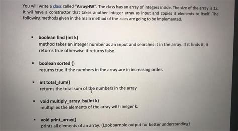 Solved You Will Write A Class Called Arrayhw” The Class
