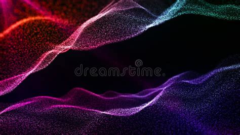 Dynamic Wave Of Glowing Particles Digital Technology Background 3d Rendering Stock