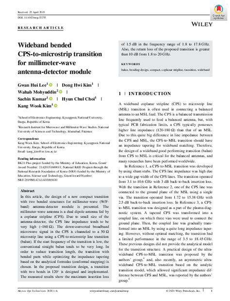 Pdf Wideband Bended Cps‐to‐microstrip Transition For Millimeter‐wave Antenna‐detector Module