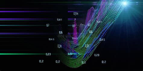 abstract background with bending grid data and spot on dark visual