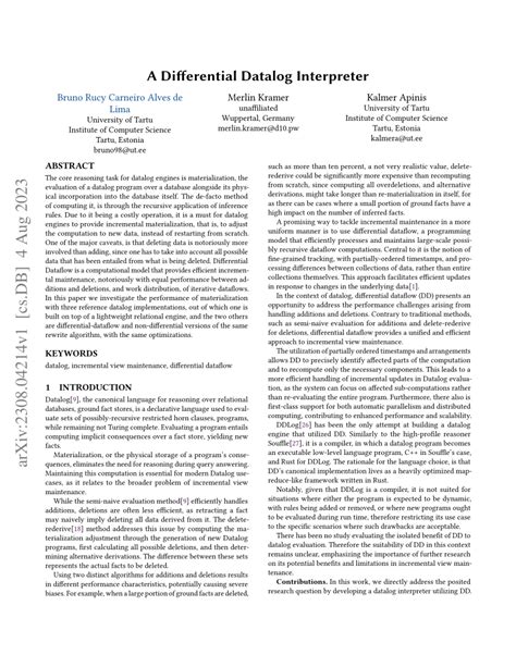 Pdf A Differential Datalog Interpreter