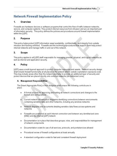 Lep Network Firewall Implementation Policy Pdf Computer Network Firewall Computing