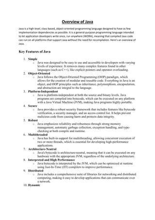 CS3391 Overview Of Java In OOP Concept Docx