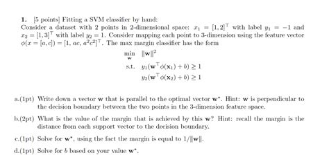 Solved 1 5 Points Fitting A Svm Classifier By Hand