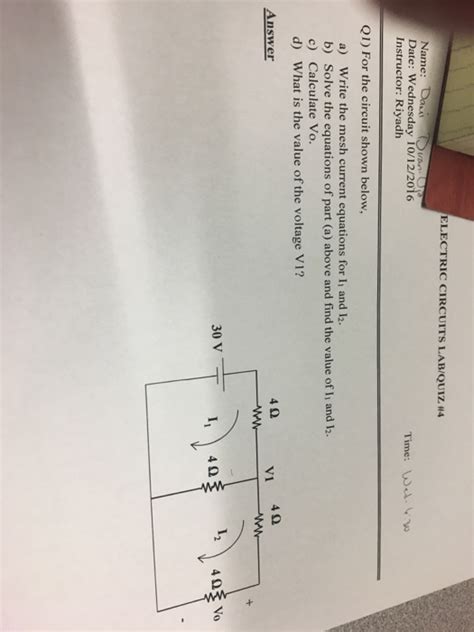 Solved For The Circuit Shown Below Write The Mesh Current Chegg
