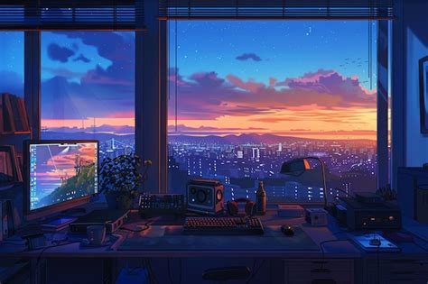 Premium Photo Lofi Coding Retreat Coder Embraces Retro Anime Vibes In Serenely Lit Workspace