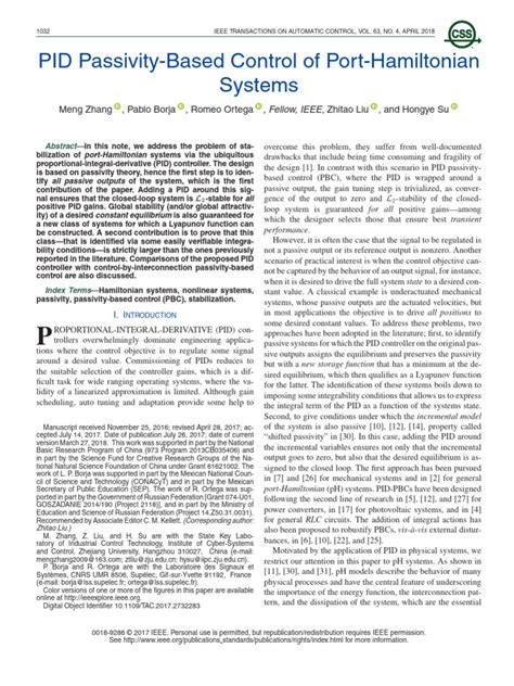 Pid Passivity Based Control Of Port Hamiltonian Systems Pdf