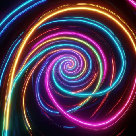 A Spiral Of Neon Lights In A Dark Room Stock Illustration Illustration Of Blue Purple 340668733