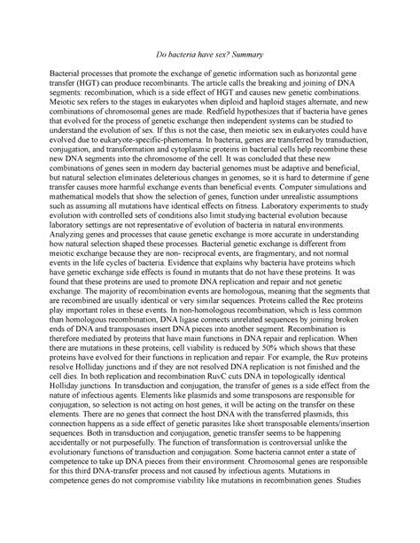 Bio124 Summary 14 Academic Articles Do Bacteria Have Sex Summary