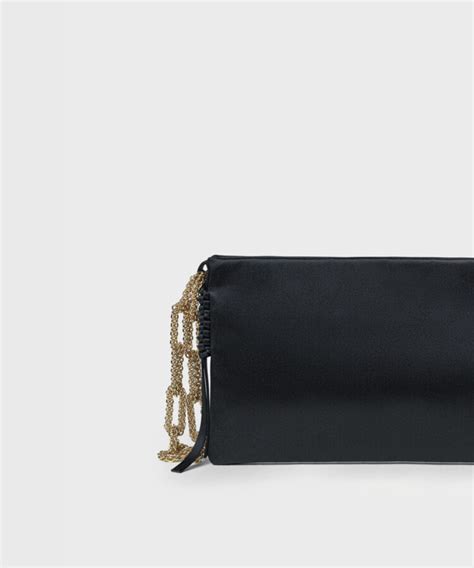 Myra Clutch With Chain In Black Satin Callista