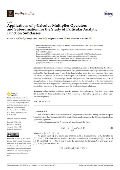 Pdf Applications Of Q Calculus Multiplier Operators And Subordination