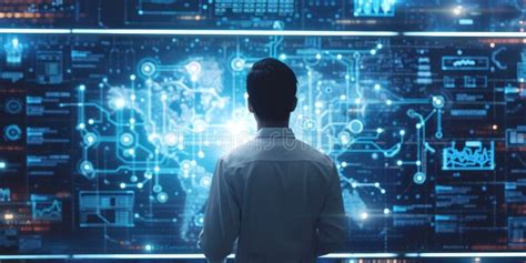 Man Standing In Front Of Computer Screen Stock Image Image Of Coding Innovation 308942895