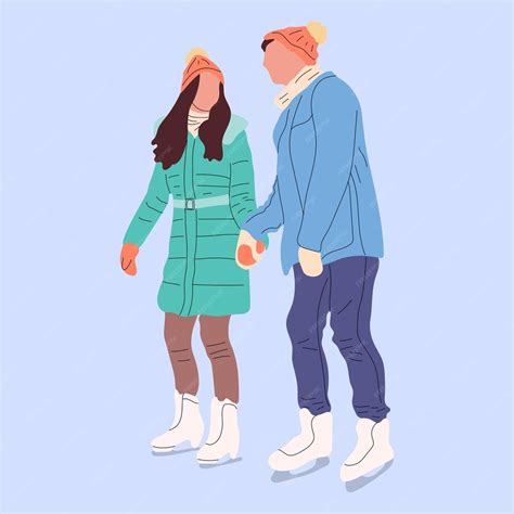 Premium Vector | Couple skating. people on ice, winter outdoor activities.