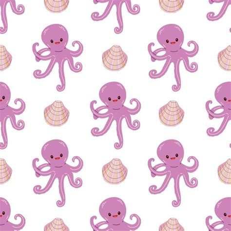 Premium Vector Cute Hand Drawn Colored Octopus Seamless Pattern In