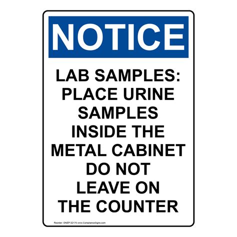 Vertical Lab Samples Place Urine Samples Sign Osha Notice