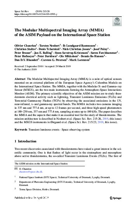 Pdf The Modular Multispectral Imaging Array Mmia Of The Asim Payload On The International