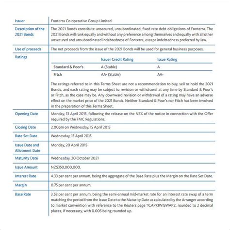Term Sheet Template 9 Free Samples Examples Format Term Sheet