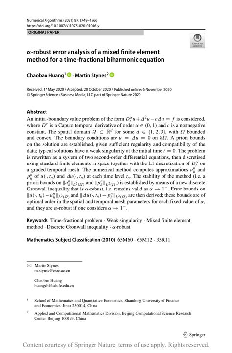 α Robust Error Analysis Of A Mixed Finite Element Method For A Time