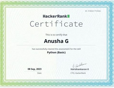 anusha g on linkedin python certification hackerrank programmingskills continuouslearning