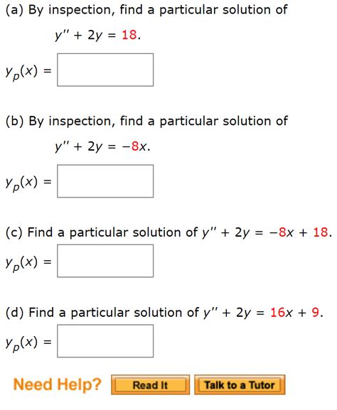 Solved A By Inspection Find A Particular Solution Of Y Chegg