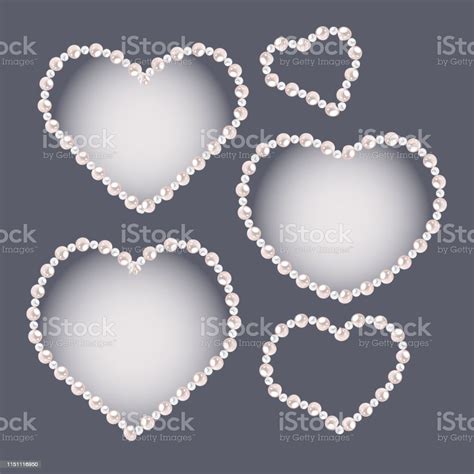 심장 모양의 진주 프레임 회색 배경에 고립의 집합입니다 장식 결혼식 초대장 또는 인사말 카드 배너에 대 한 벡터 요소입니다 다이아몬드에 대한 스톡 벡터 아트 및 기타 이미지