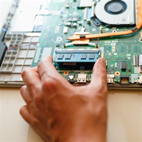 Memory Module Ddr Ram Installation In Laptop By Hand Stock Image Image Of Hardware Manual
