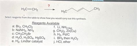 Solved H2C=CH2 H3C Select reagents from the table to show | Chegg.com