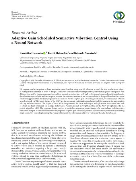 Pdf Adaptive Gain Scheduled Semiactive Vibration Control Using A Neural Network