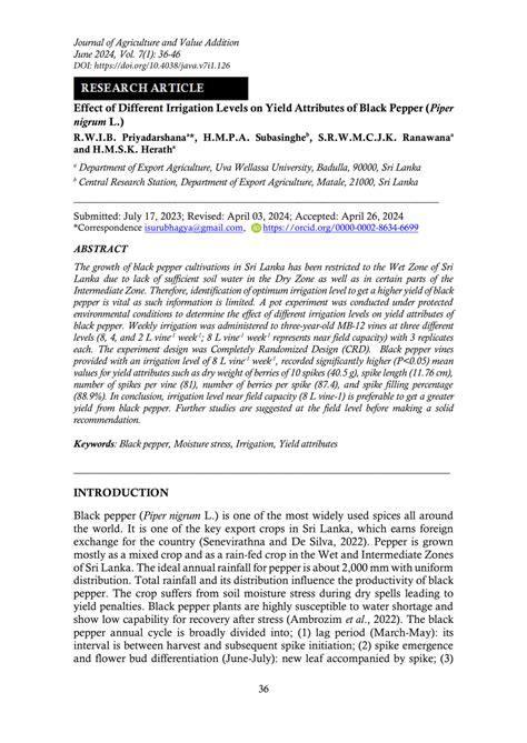 Pdf Effect Of Different Irrigation Levels On Yield Attributes Of