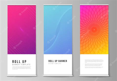 롤업 배너 스탠드 수직 전단지 플래그 디자인 비즈니스 템플릿의 편집 가능한 레이아웃의 그림입니다 화려한 그라데이션 사업
