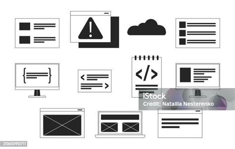 Software Development Black And White 2d Line Cartoon Objects Set Stock