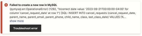 failed to create a new row in mysql pymysql err operationalerror 1292 incorrect date value