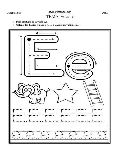 Trazos De La Vocal E Mayúscula Y Minúscula Pdf
