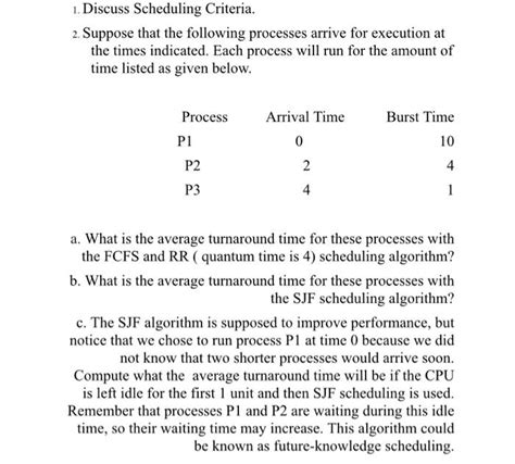Solved 1 Discuss Scheduling Criteria 2 Suppose That The
