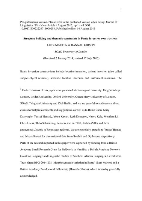 Pdf Structure Building And Thematic Constraints In Bantu Inversion Constructions