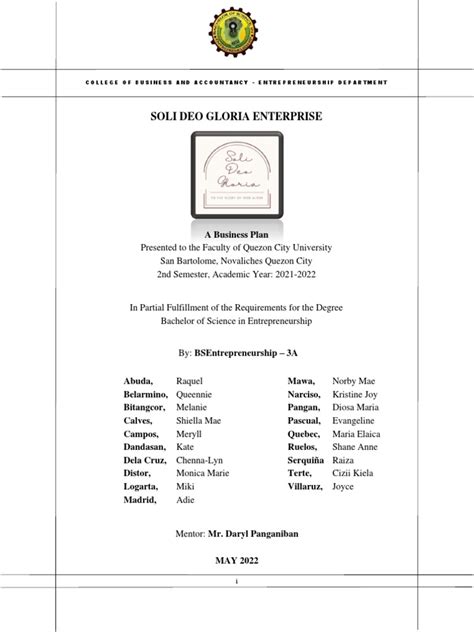 group 1 soli deo gloria business plan pdf marketing swot analysis