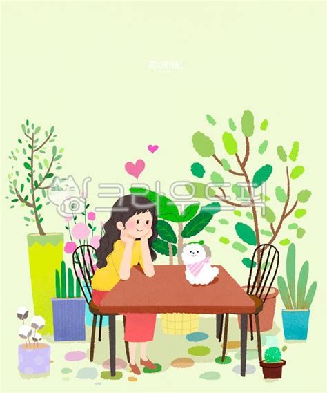 강아지 카페 휴식 힐링 일러스트 사진이미지일러스트캘리그라피 Note작가