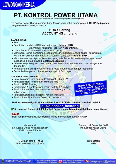 Lowongan Kerja Bontang Lowongan Pt Kontrol Power Utama