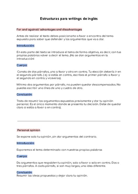 Estructuras Para Writings De Inglespdf
