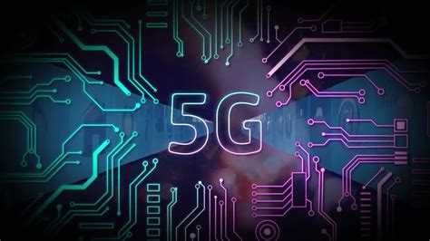 premium stock video animation of 5g text and microprocessor