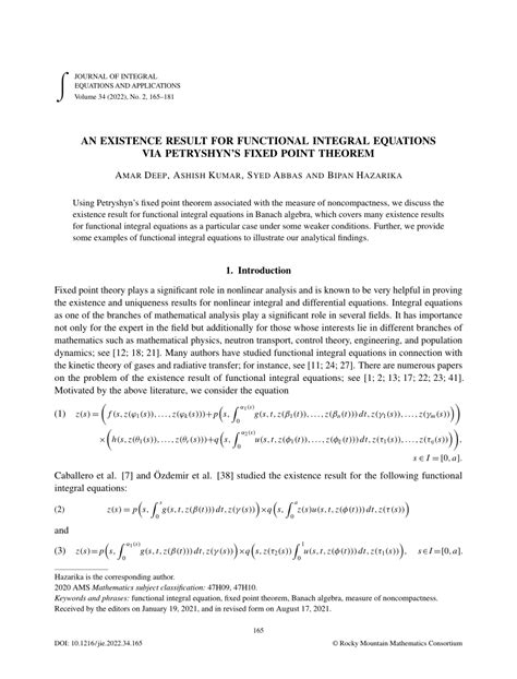 Pdf An Existence Result For Functional Integral Equations Via