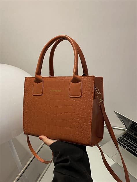 Bolsa Cuadrada Con Cocodrilo En Relieve Piel De Cocodrilo Bolso Cocodrilo