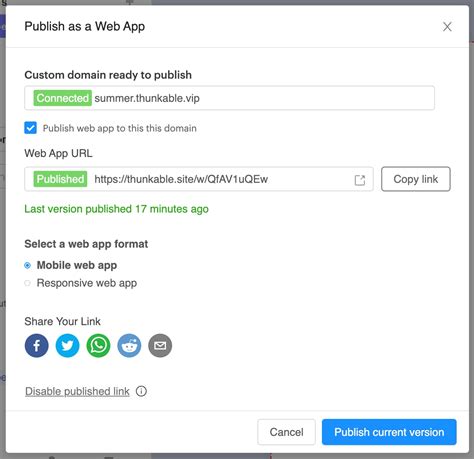 publish as a web app thunkable docs