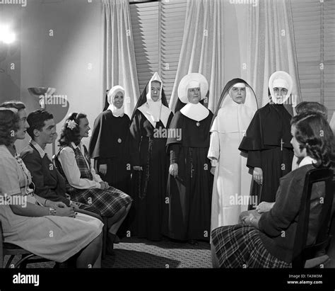 Catholic Nuns Lined Up Displaying Different Fashions Of Habits Chicago